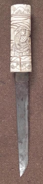 Japanese Samurai Old Carved Whale Bone Dagger