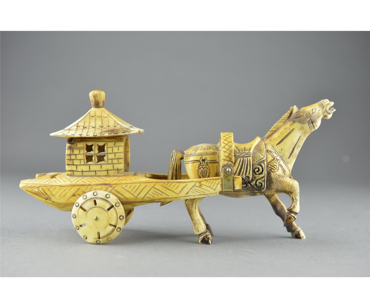 Chinese Bone Carved Horse-Drawn Carriage