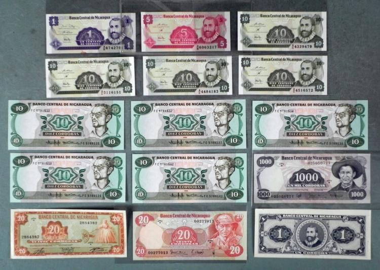 Nicaragua 15 Pcs Uncirculated Paper Currency 1960s-80s