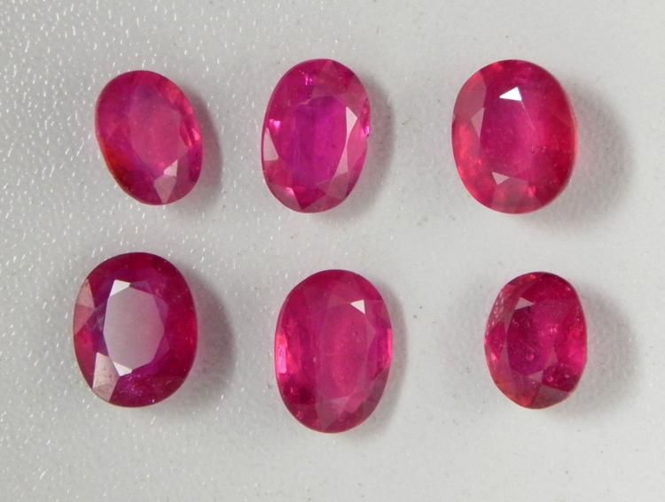 Six Oval Mixed Ruby Gemstones Totaling 20.05 Carats