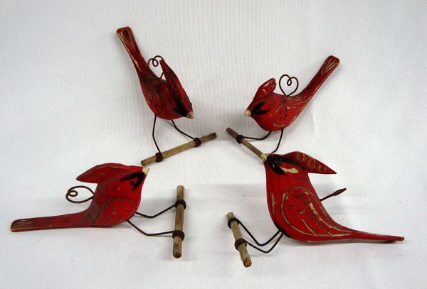 Vintage Carved Wooden Folk Art Cardinals