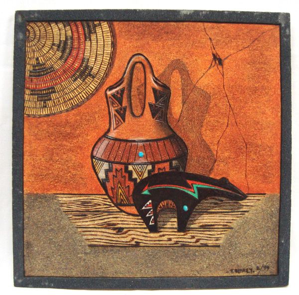 Navajo Sand Painting and Carved Wood-- Thomas Benally