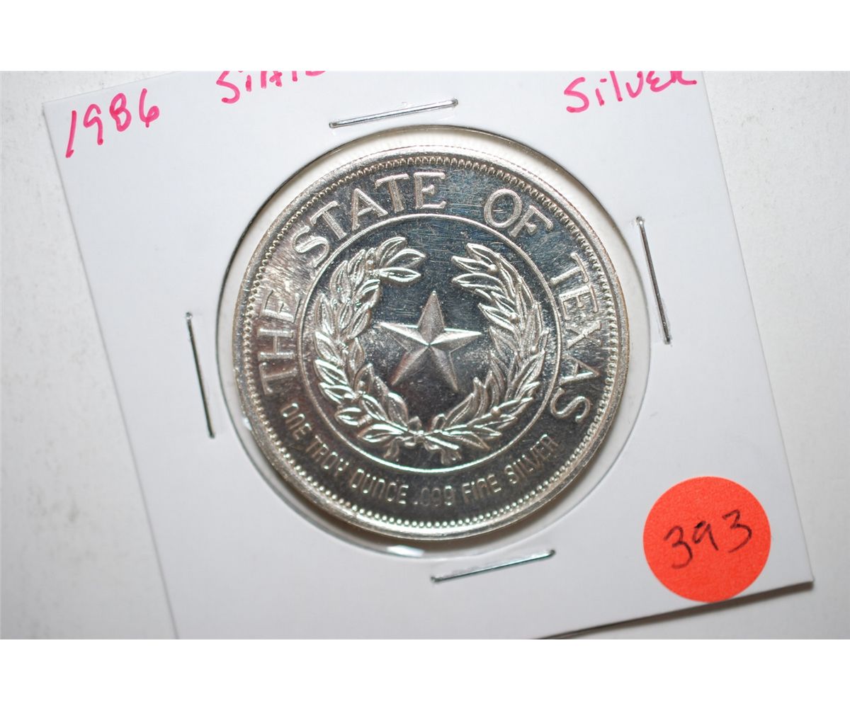 1986 The State Of Texas Silver Round; .999 Silver 1 Oz.; EST. $30-40