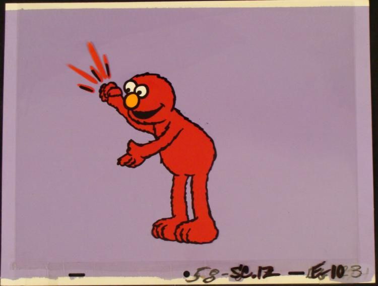 Production Cel Original Elmo Background Arm Up Red