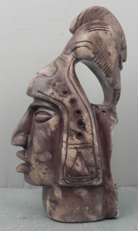 Soliid Stone Carved Head Native Primitive Sculpture