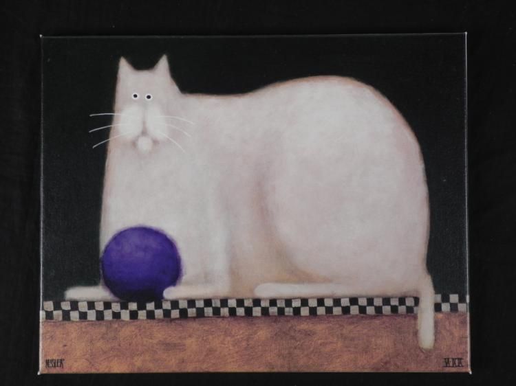Cat With Purple Ball Daniel Kessler Print Canvas Art