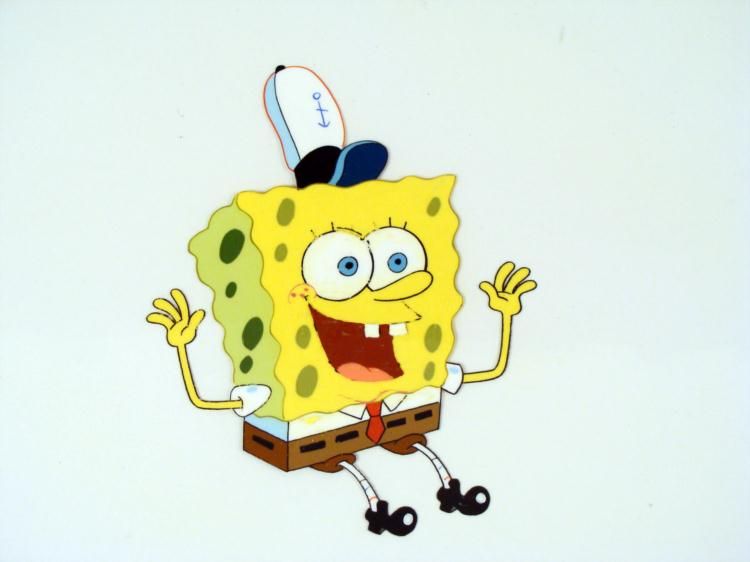 Excited Animation Cel Original SpongeBob Art Hands Up