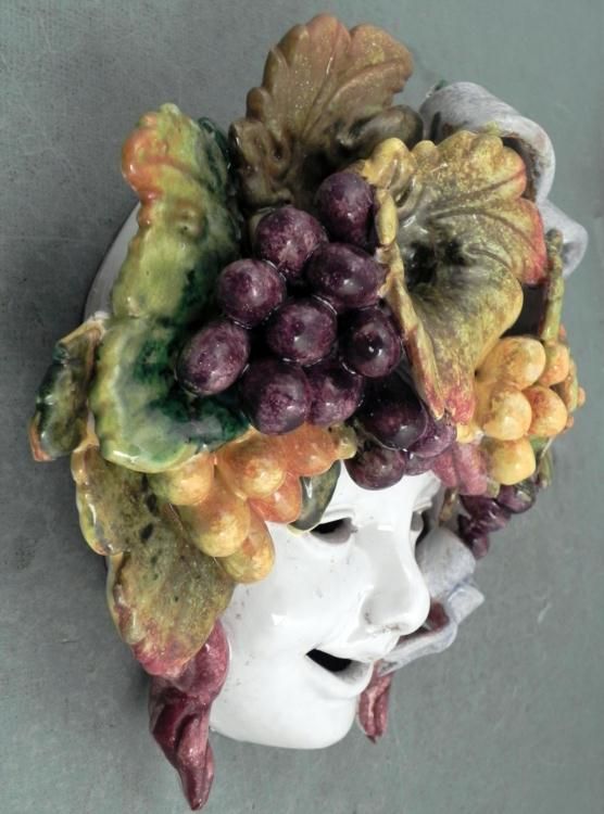 Italian Majolica Bacchus Glazed Pottery Wall Mask