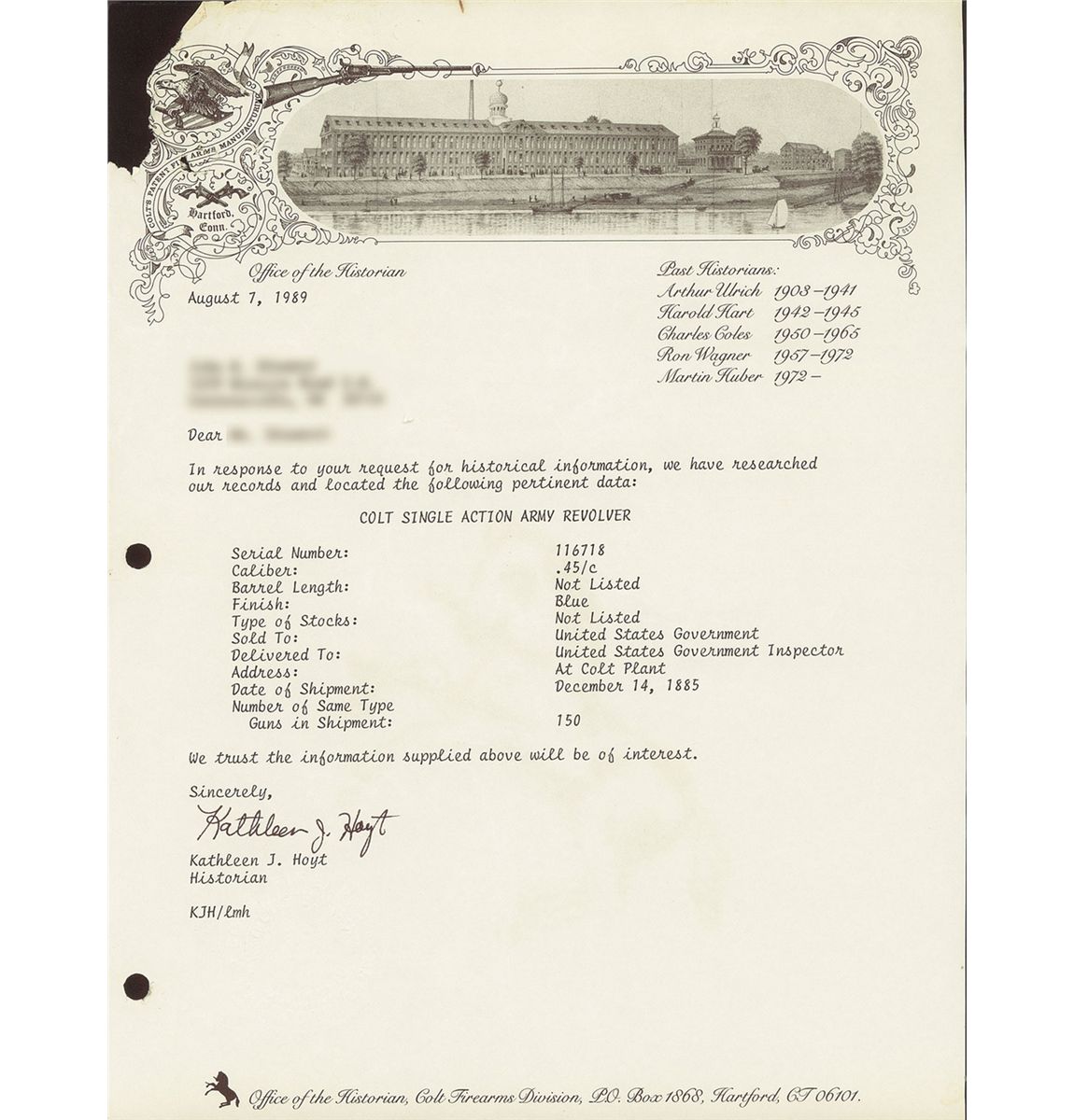 1885 Production "D.F.C." Sub-Inspected Colt Single Action Cavalry Model ...