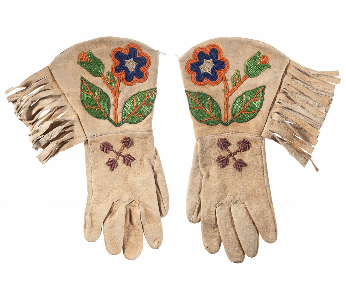 Magnificent Pair of Beaded Cuffed Wild West Show Buckskin Gloves and ...