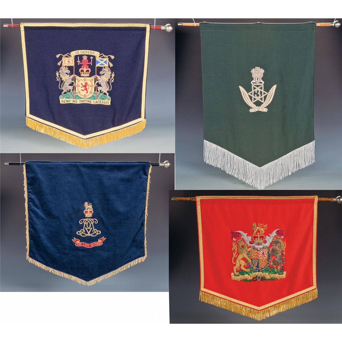Collector's Lot of Four British Regimental Band Stand Banners