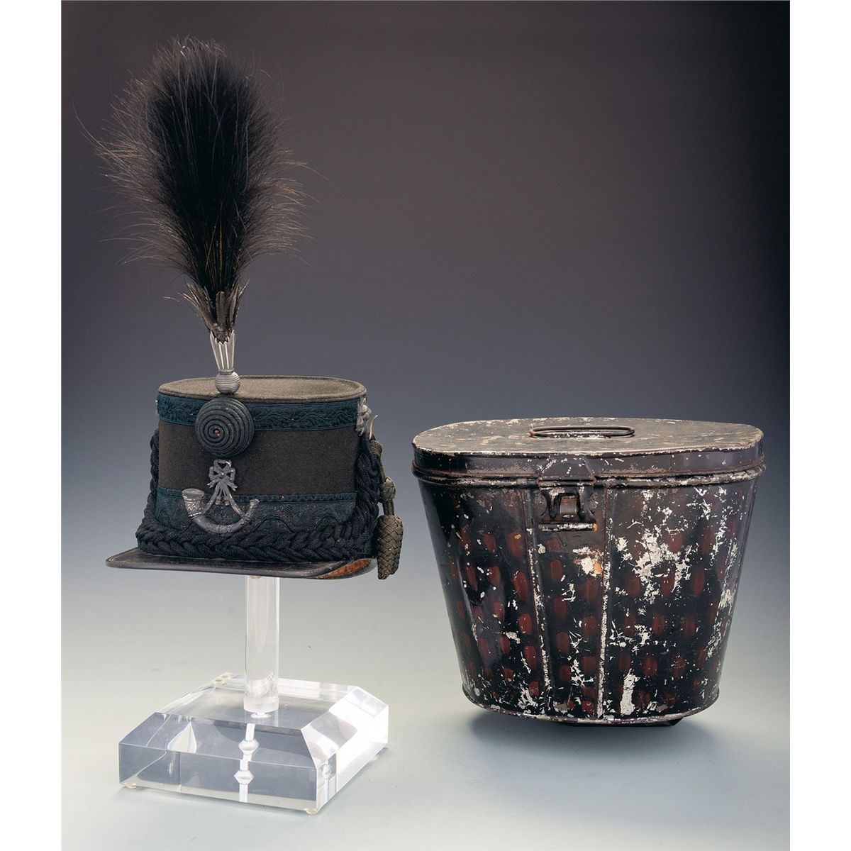 Cameronian Rifles Officer's Shako with Storage Tin