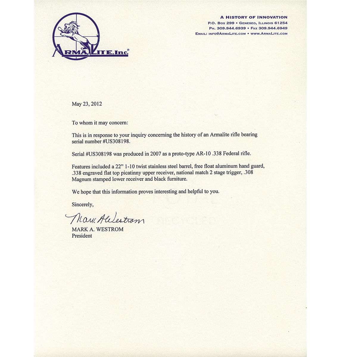 Rare Armalite AR-10 T Prototype Semi-Automatic Rifle in .338 Federal ...