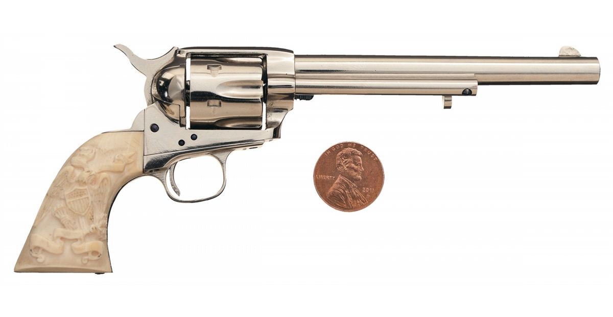 Miniature Nickel Plated Colt Single Action Army Revolver with Carved ...