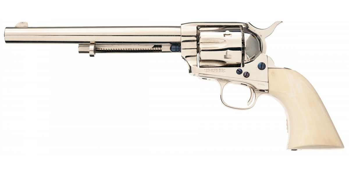 Miniature Nickel Plated Colt Single Action Army Revolver with Carved ...