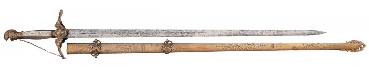Elaborate Deluxe Militia Officer's Sword with Silver Grip and Helmet Pommel