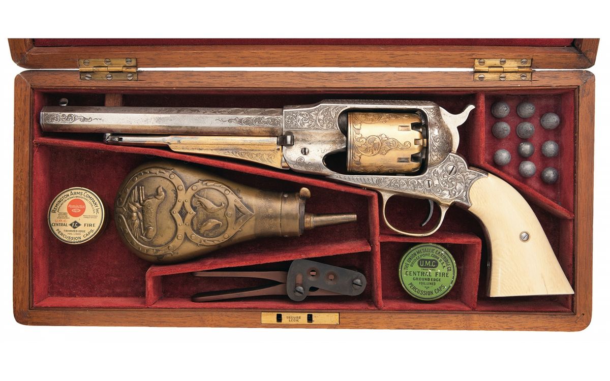 Cased Engraved Silver and Gold Remington New Model Army Percussion ...