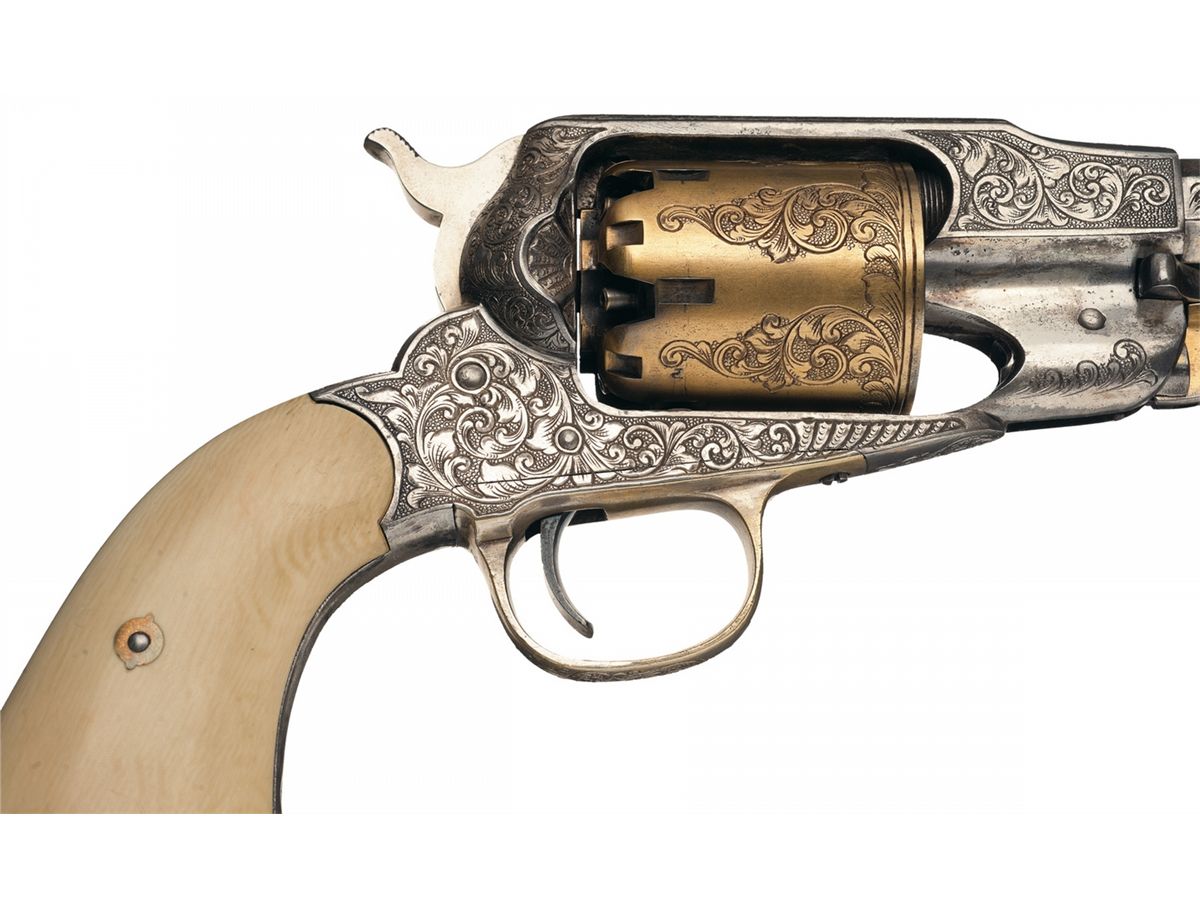 Cased Engraved Silver and Gold Remington New Model Army Percussion ...