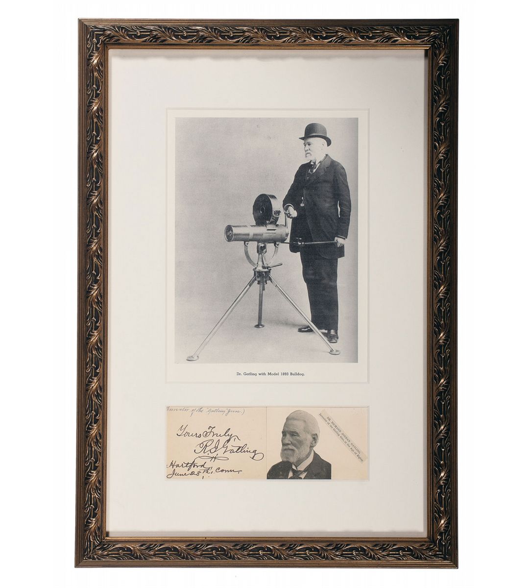 Framed Picture and Autograph of Dr. Gatling with Certificate of ...