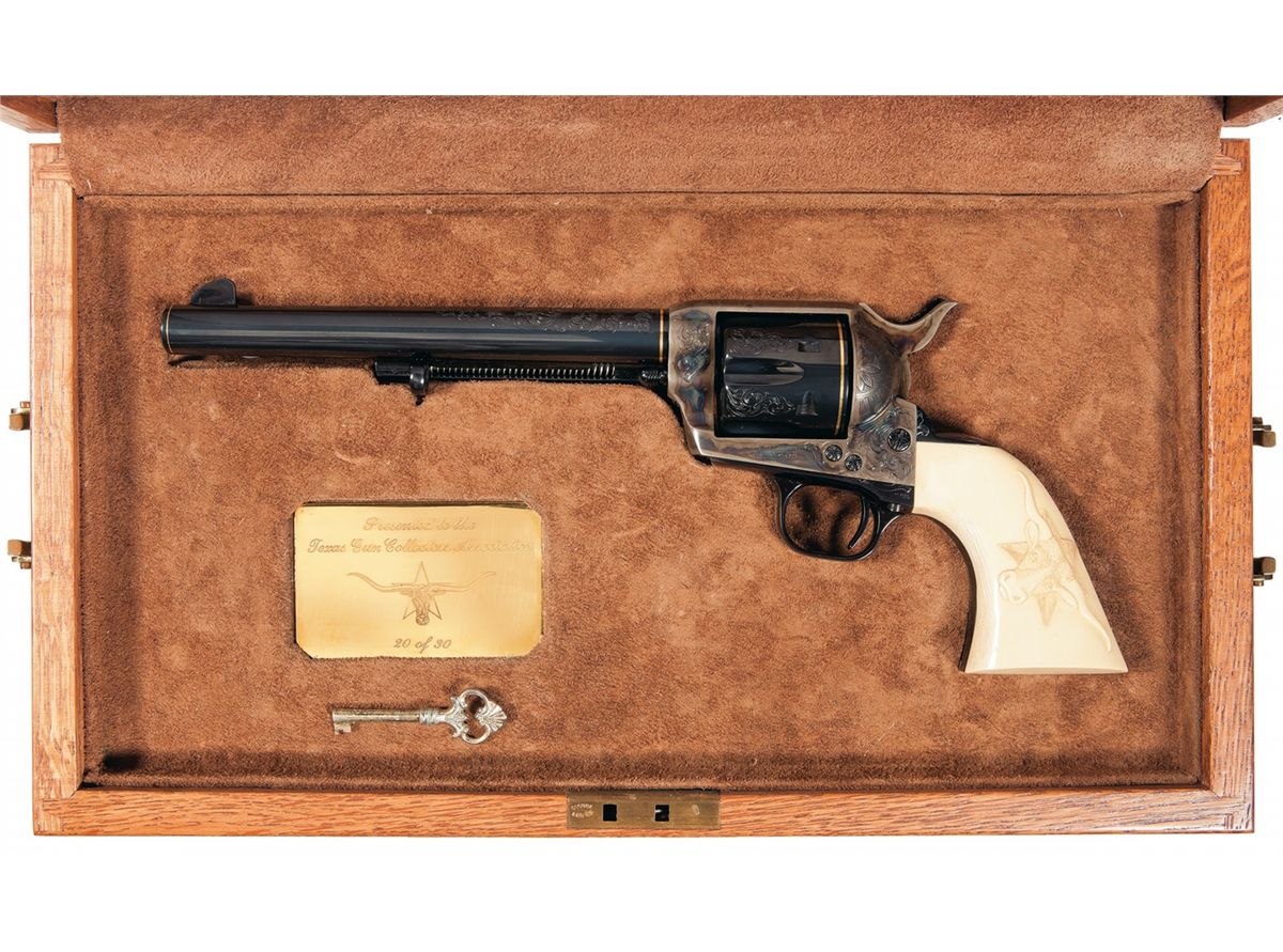 Cased Factory Engraved Gold Inlaid Colt Texas Gun Collectors ...