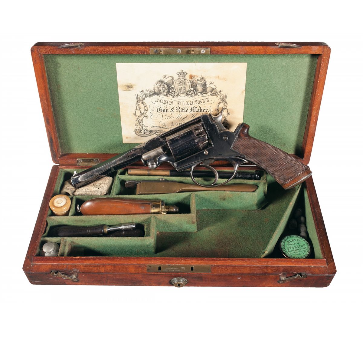 Cased John Blissett Adams Patent Double Action Percussion Revolver with ...