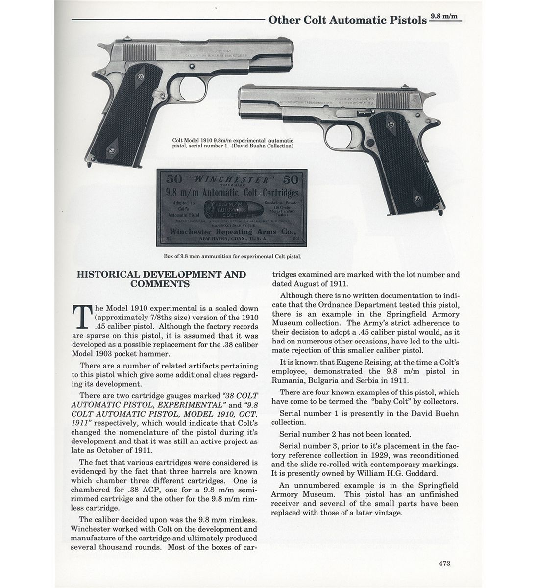 Experimental Colt Model 1910 9.8 MM Pistol Serial Number 4