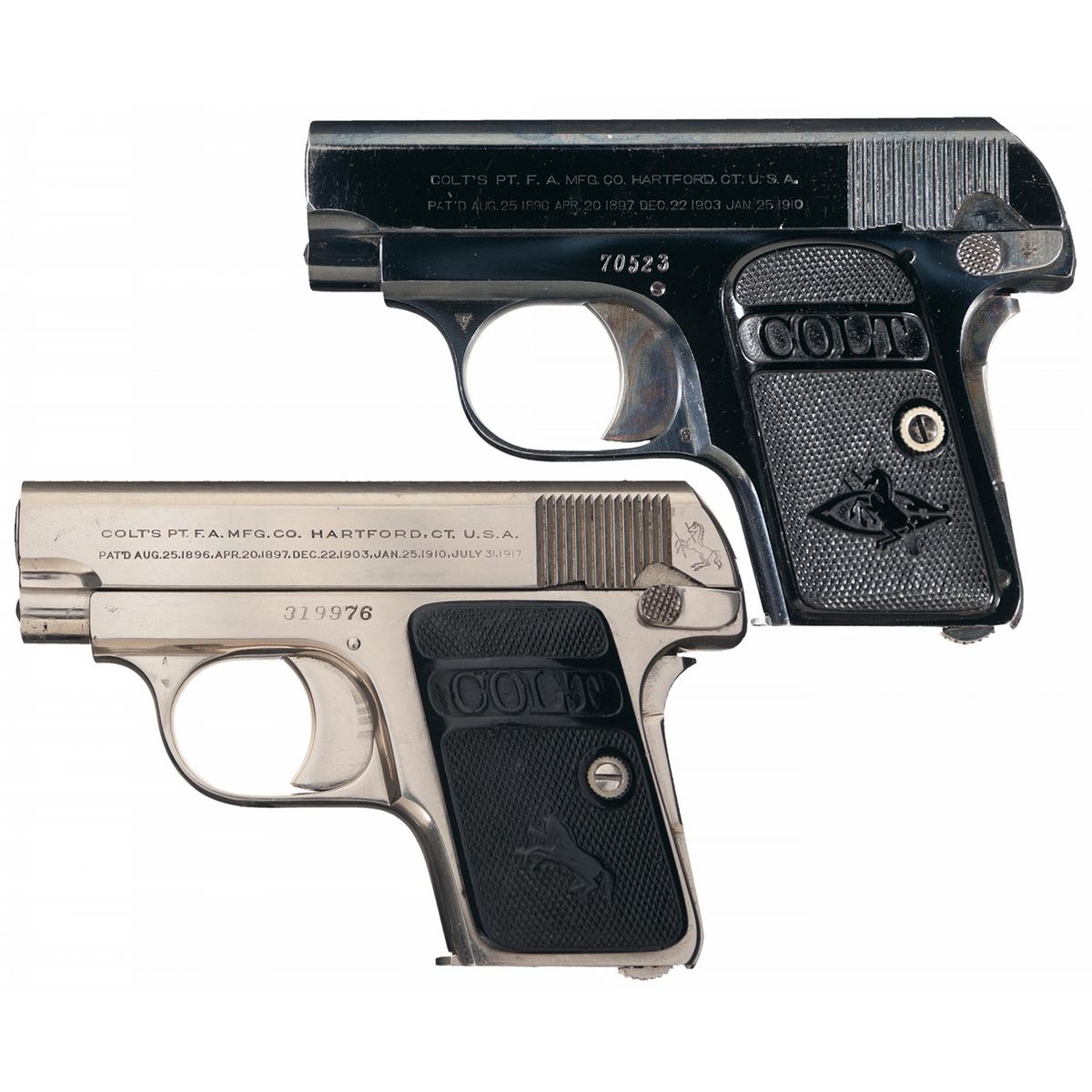 Collector's Lot of Two Colt Model 1908 Hammerless Semi-Automatic Pocket ...