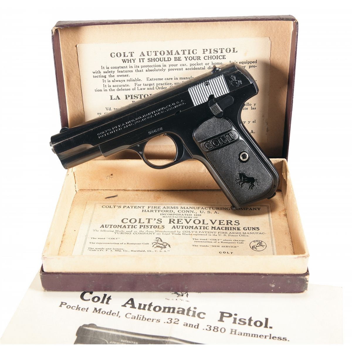 Excellent Colt Model 1908 Pocket Hammerless with Original Box