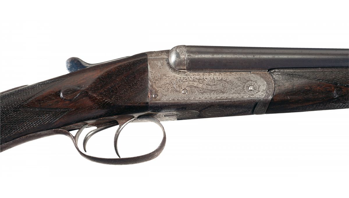 Engraved Army & Navy Box Lock Double Barrel Shotgun with Case