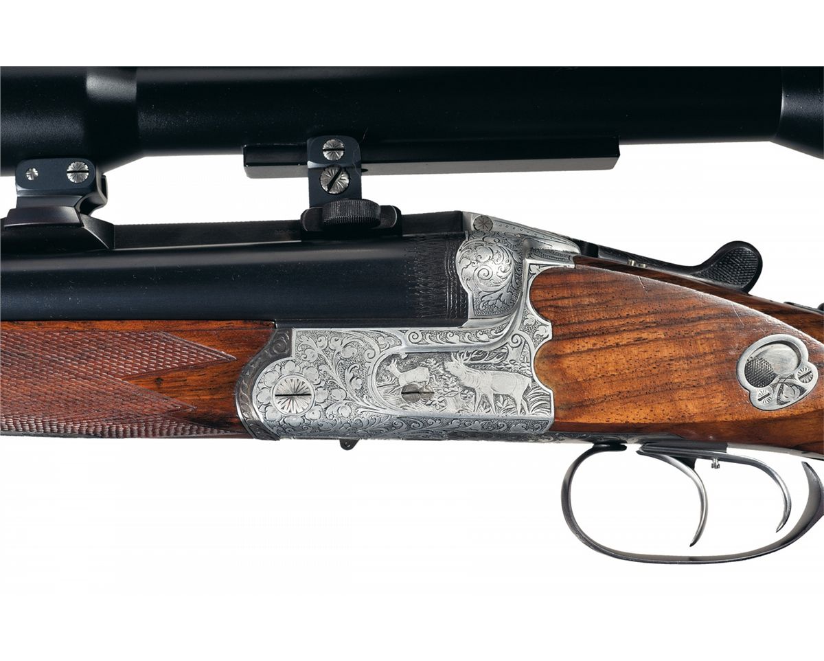 Relief Engraved Pre-War German Schmidt Vierling Quad-Barrel Combination ...