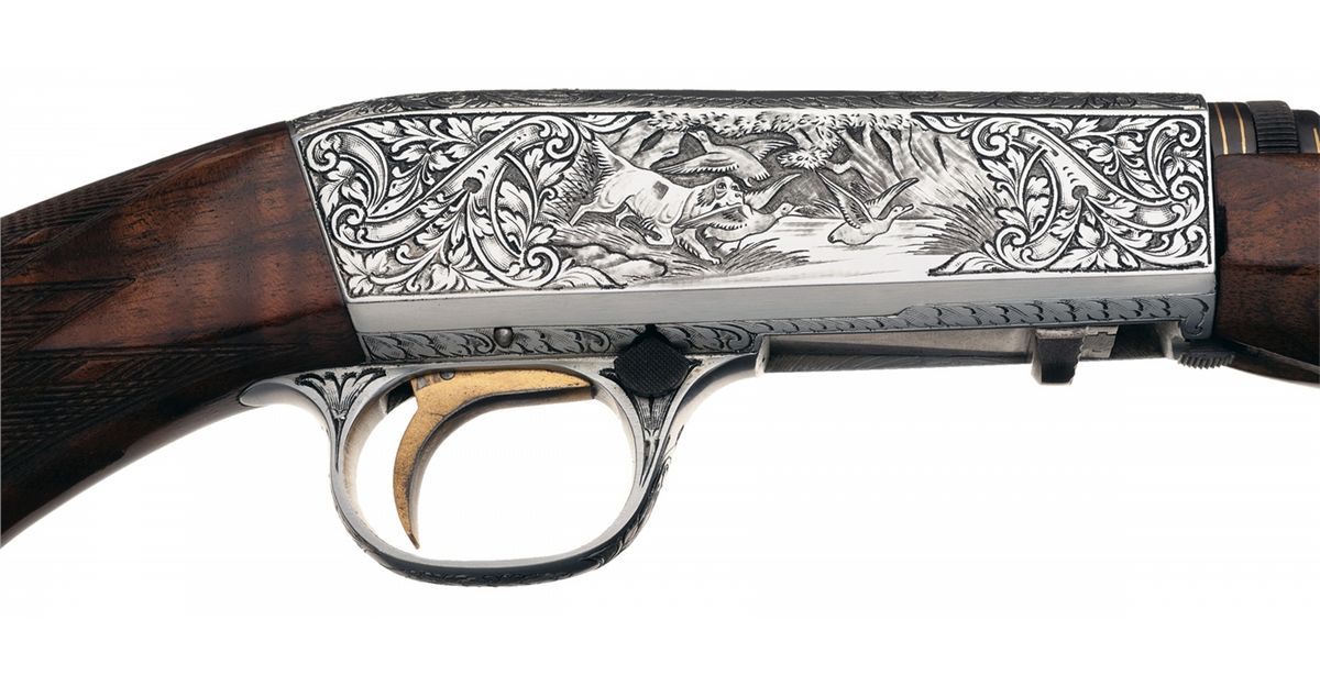 Engraved and Gold Inlaid Belgian Browning 22 Semi-Automatic Rifle with ...