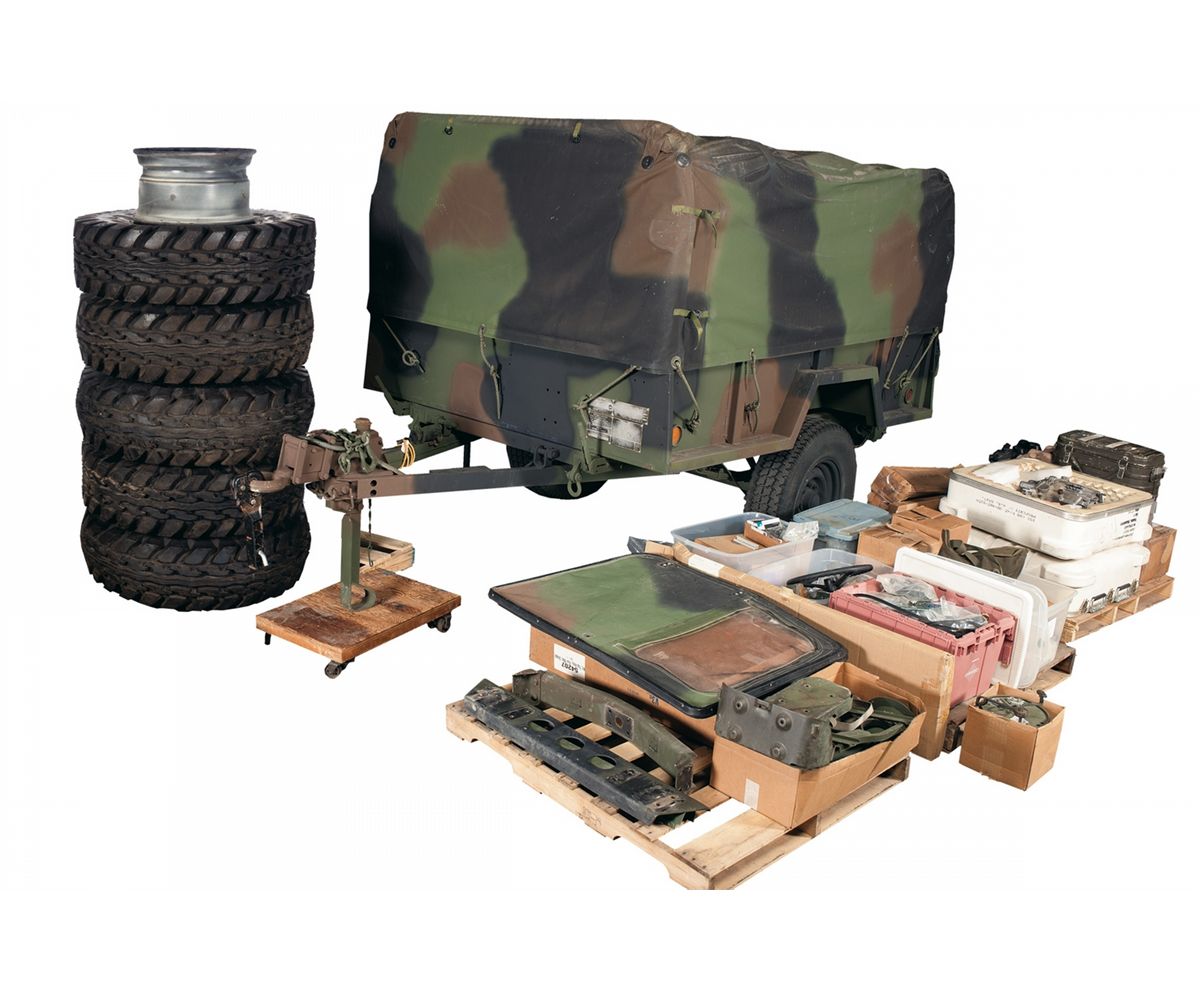 Two Wheeled M116A2 3/4 Ton Military Cargo Trailer with Extensive Group ...