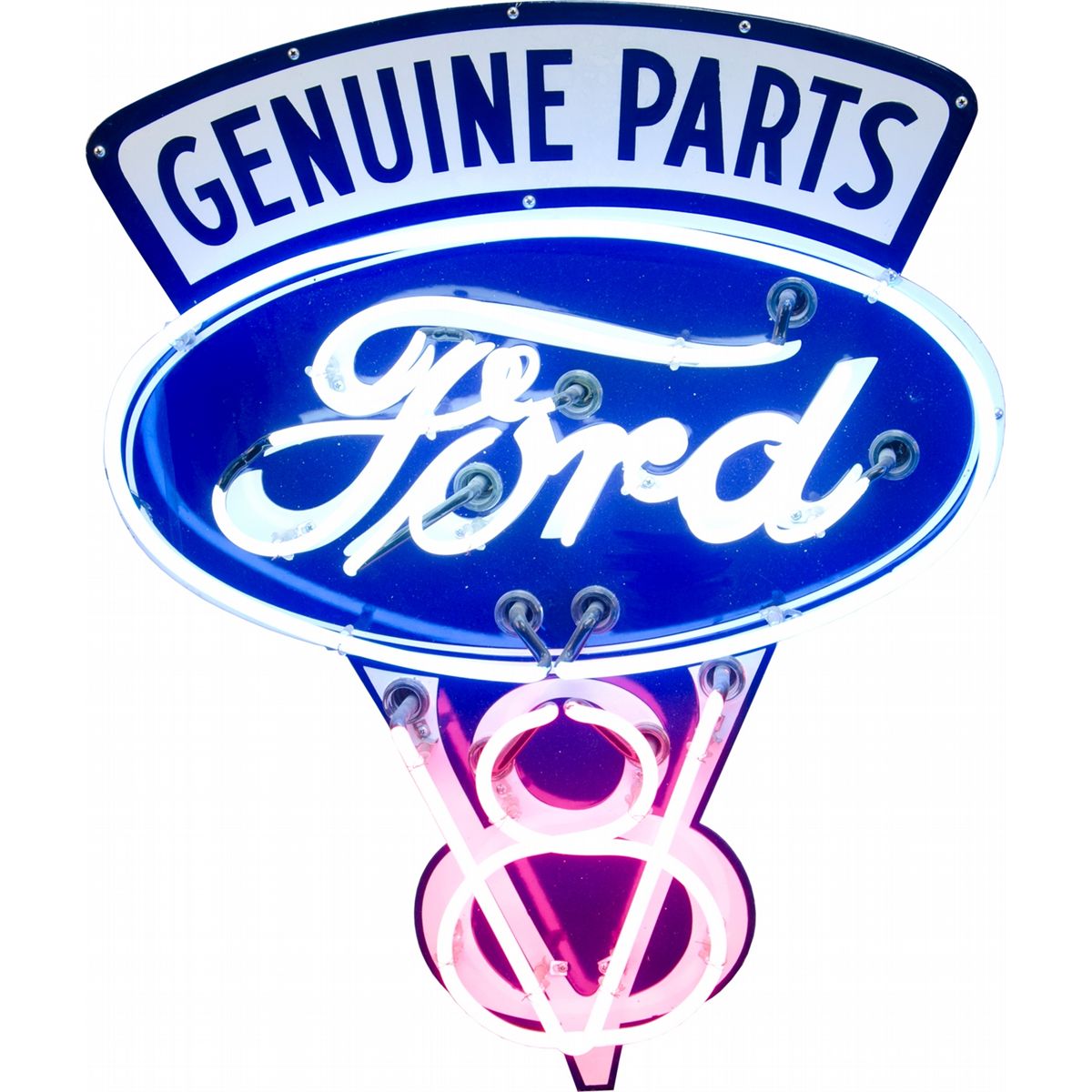 FORD Logo Contemporary Neon Sign "Genuine Parts", Blue