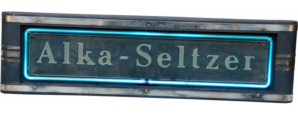 Alka-Seltzer Etched Glass Neon Metal Box Sign