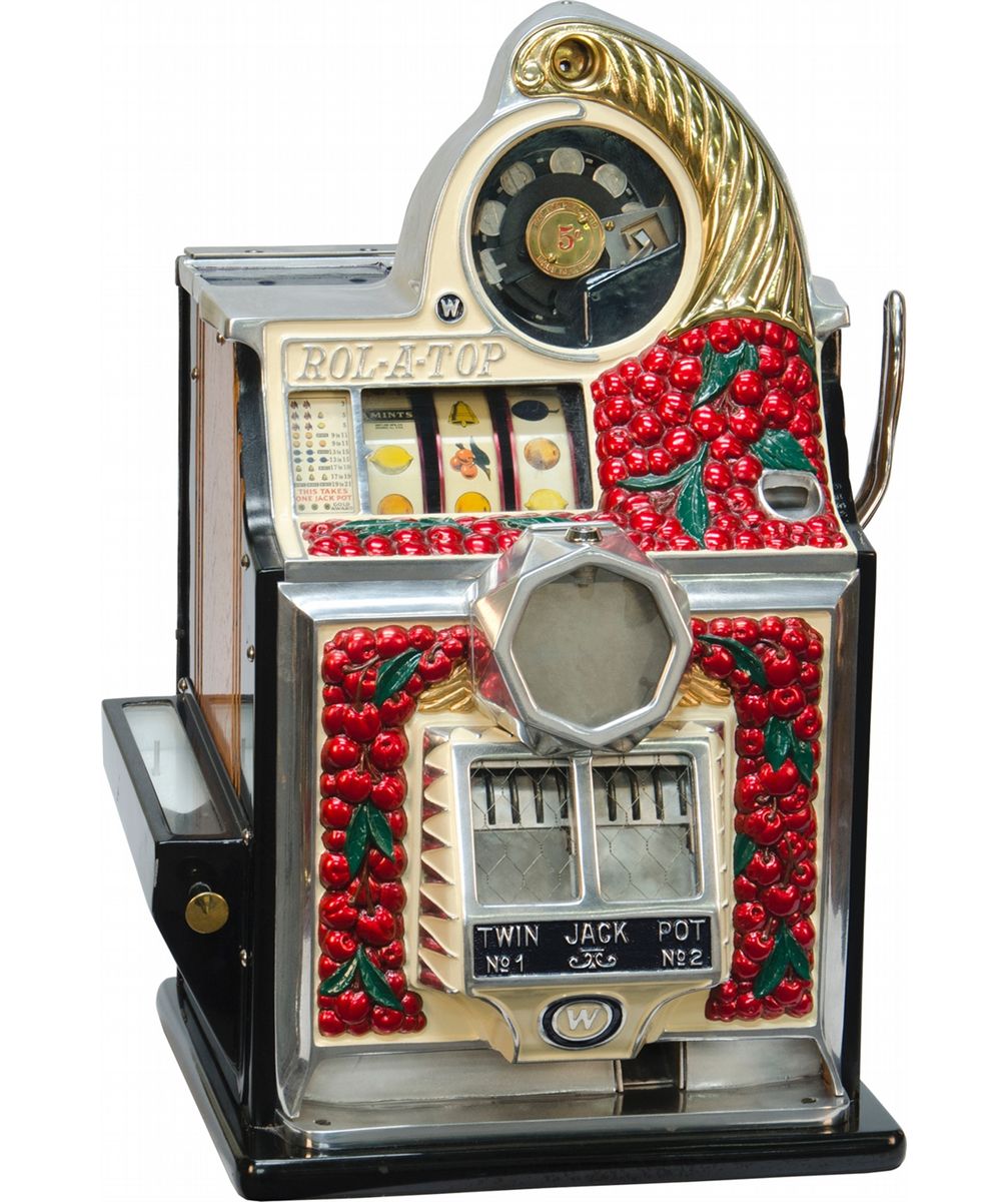 5 Cent Watling MFG. Co. Rol-A-Top Cherry Front Twin Ja