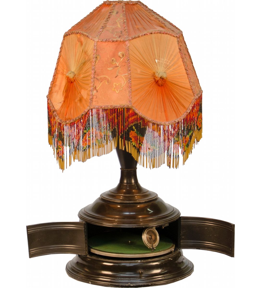 PHONOLAMP Phonograph Lamp w/ Orange Chiffon & Embroid
