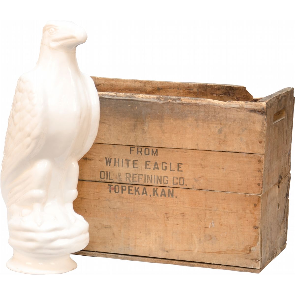 Vintage White Glass Figural White Eagle Gas Pump Topper