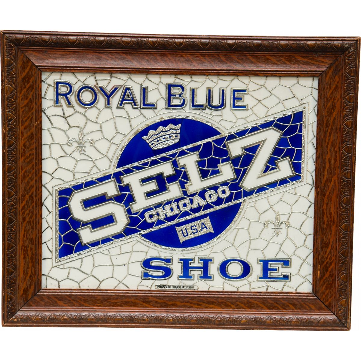 Royal Blue SELZ Shoe Leaded Glass Advertisement Sign
