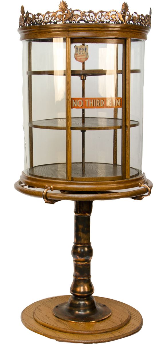 Round Oak & Glass Display Case w/ Revolving Shelves