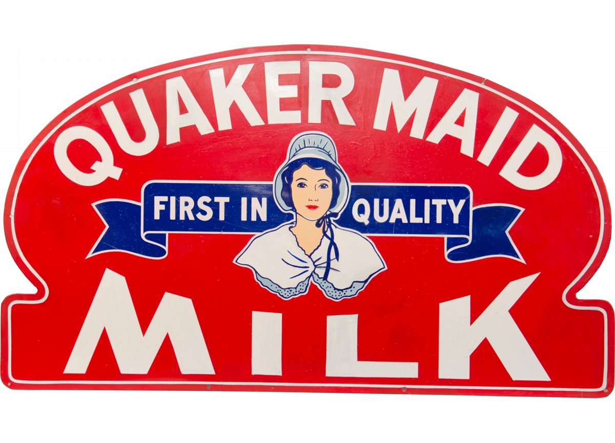 Quaker Maid Milk Die Cut Porcelain Sign "First in Quali
