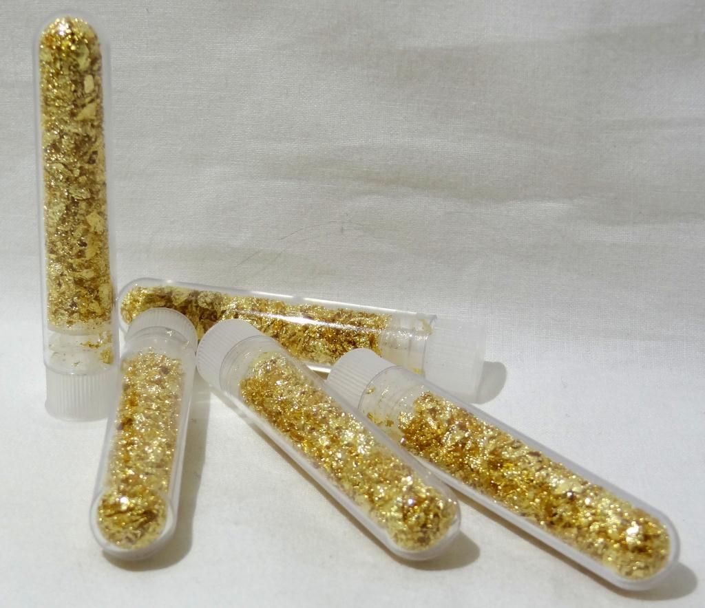 5 Large Vials of Gold Flakes
