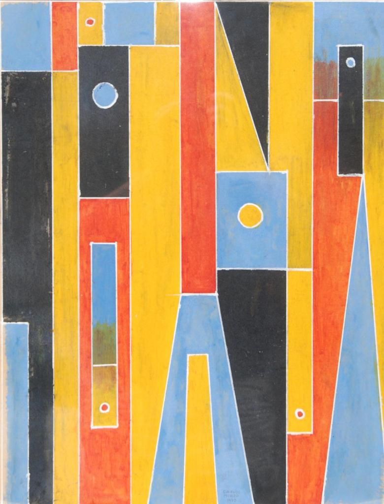 CARLOS MERIDA ABSTRACT MIXED MEDIA ON CARDSTOCK