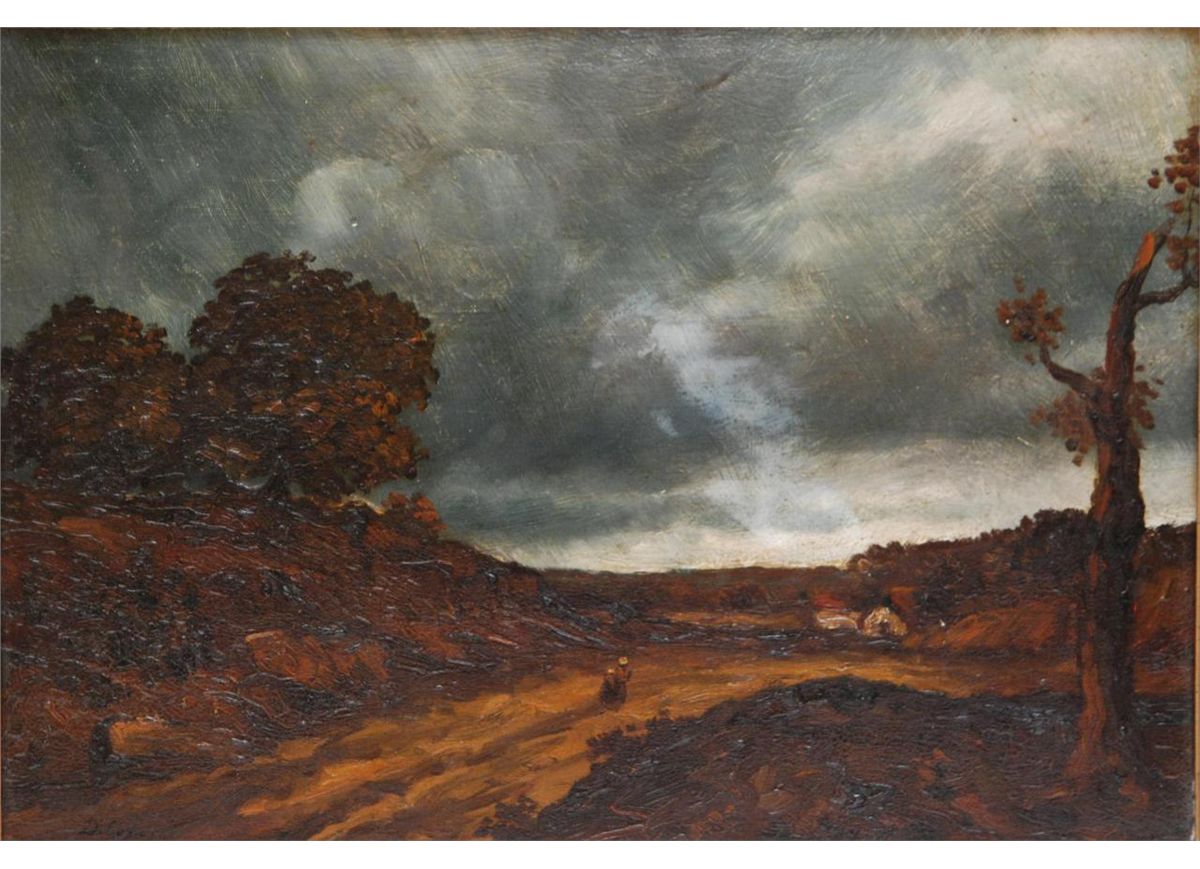 DAVID COX OIL PAINTING ON PANEL OF LANDSCAPE