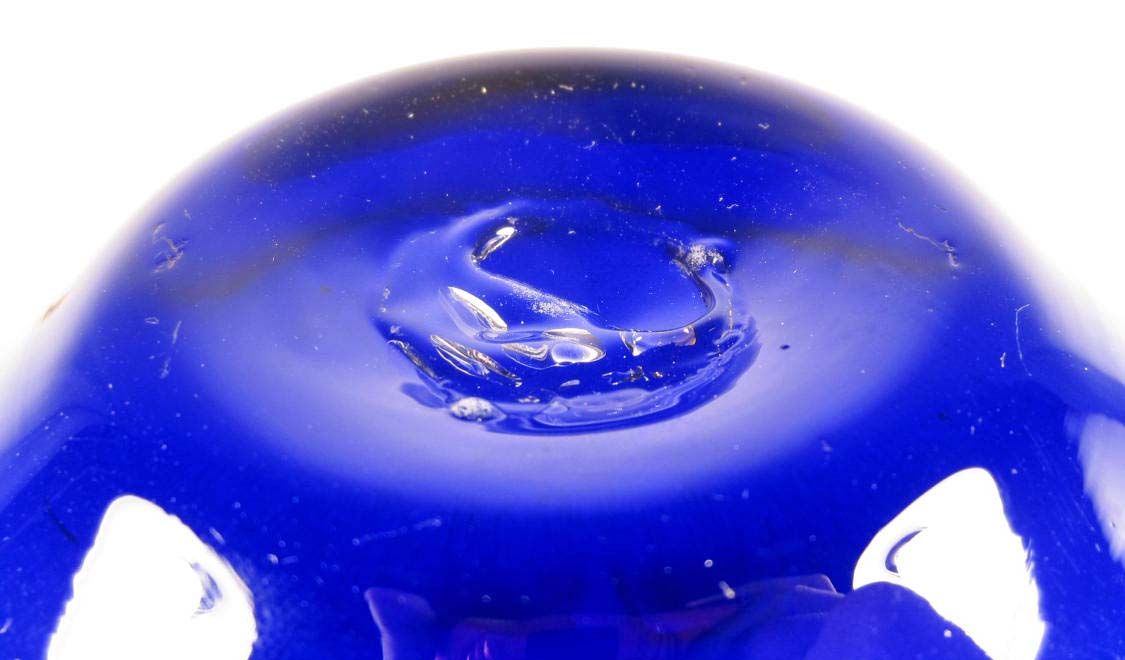 COBALT BLUE BLENKO GLASS VASE W/ CLEAR GLASS HANDLES