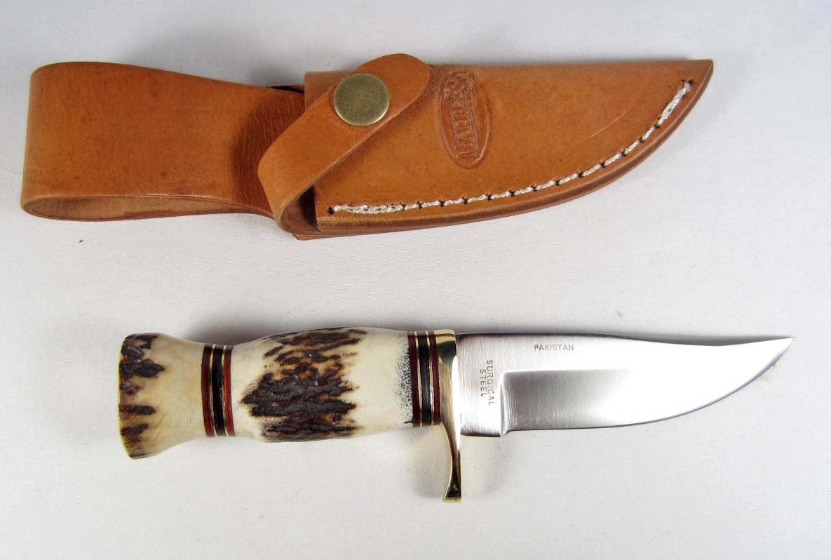 MARBLES HUNTING KNIFE W/ SHEATH & STAG HANDLE