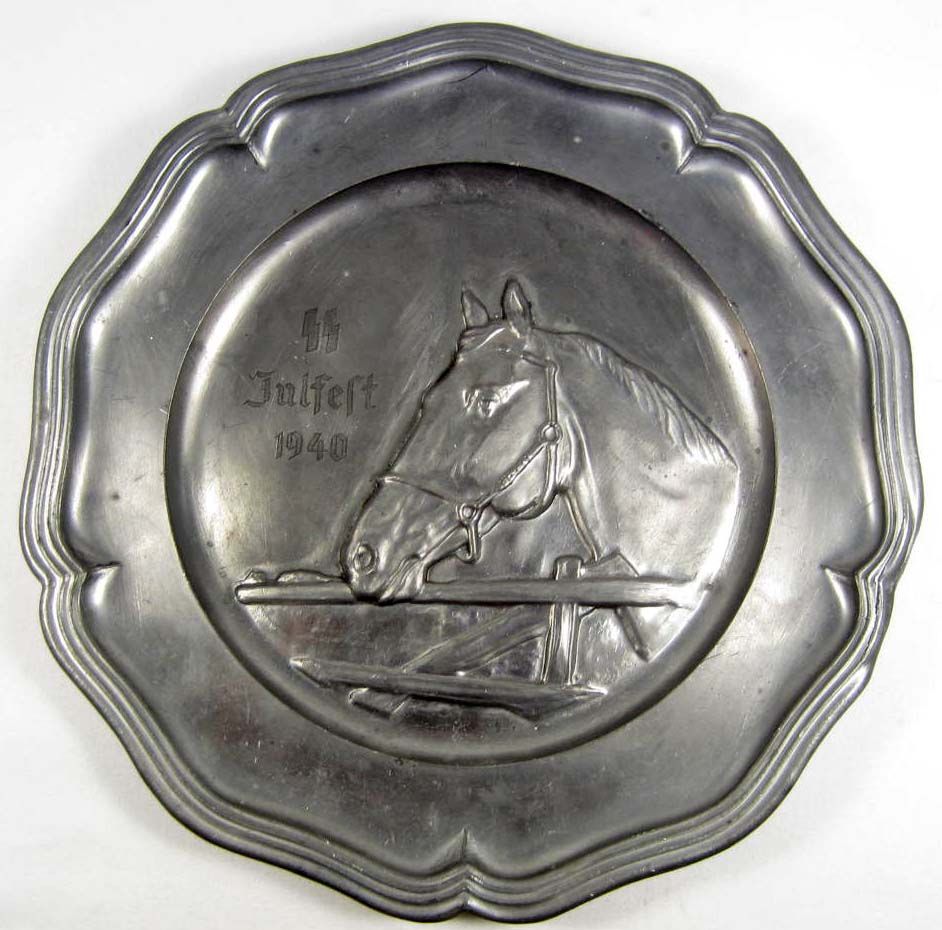 GERMAN NAZI SS JULFEST HORSE PEWTER WALL PLAQUE W/ PAPER LABEL ON REVERSE