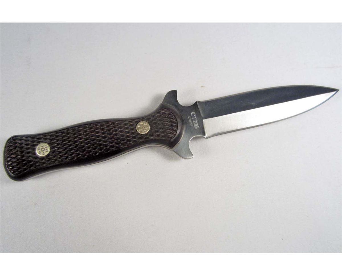 COLT BOOT KNIFE W/ CHECKERED WOOD HANDLE AND SHEATH