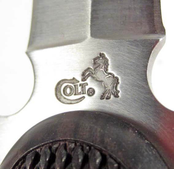 COLT BOOT KNIFE W/ CHECKERED WOOD HANDLE AND SHEATH