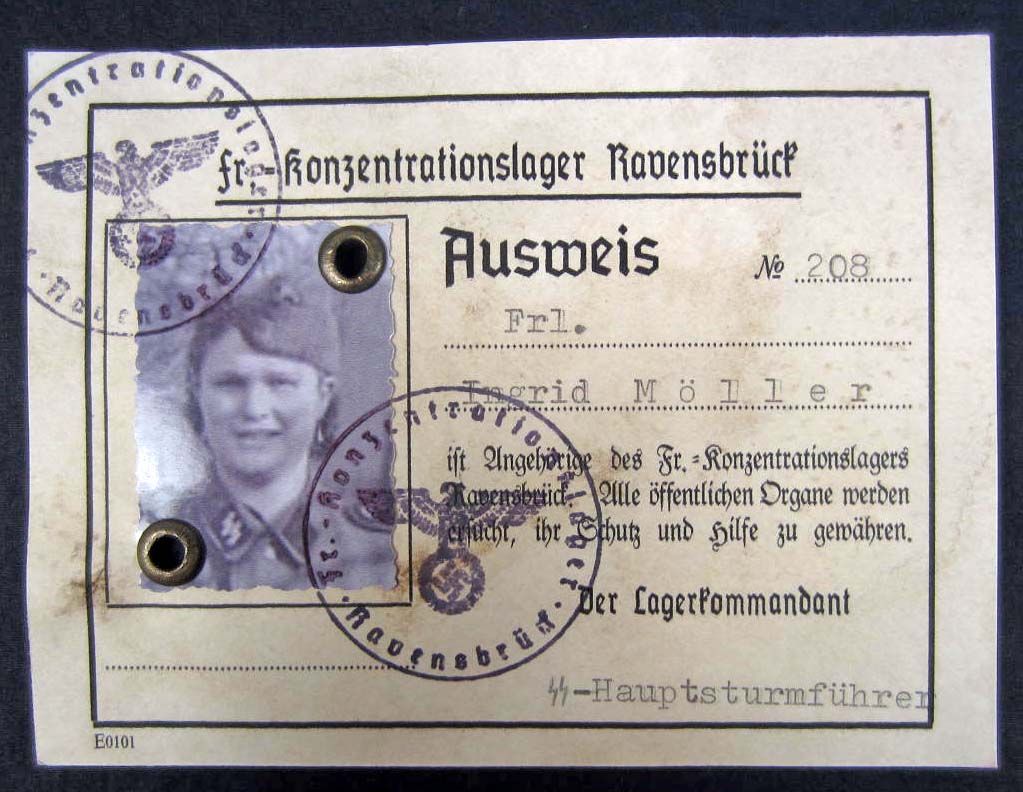 GERMAN NAZI RAVENSBRUCK FEMALE GUARD ID CARD W/ PHOTO