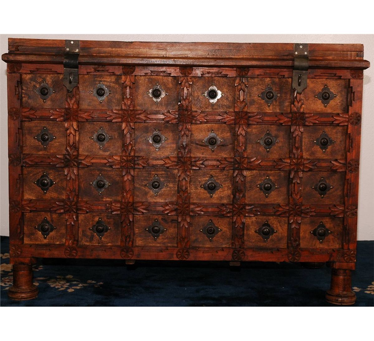 Vintage Hand Carved Wooden Chest